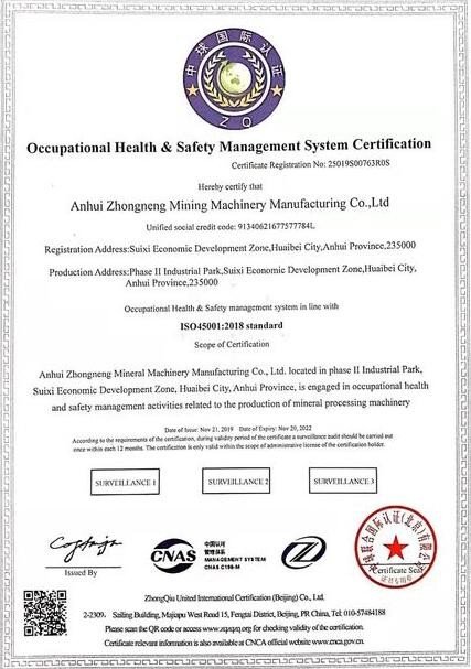 China Anhui Sinomining Machinery Co., Ltd certification